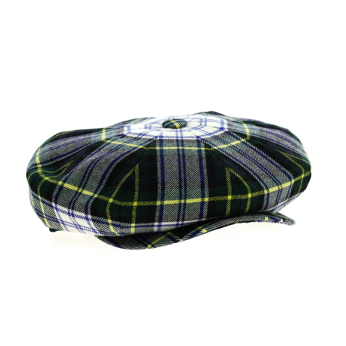 Navy and Green Tartan Irish Cap with Yellow Stripe - Traclet - Ref 20832